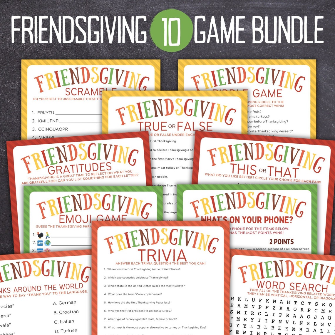 Friendsgiving Printable Games | Friendsgiving Games Bundle ...
