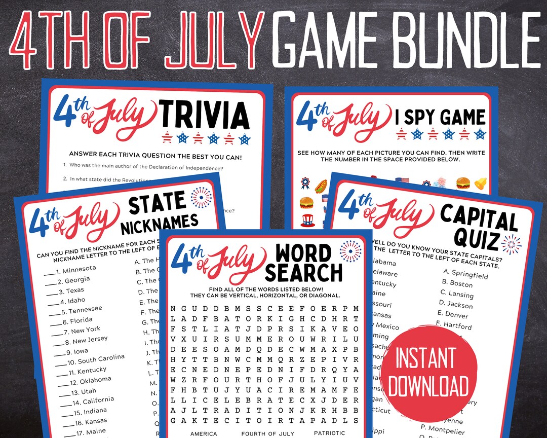 Fourth of July Printable Games 4th of July Games Bundle Fourth of July ...
