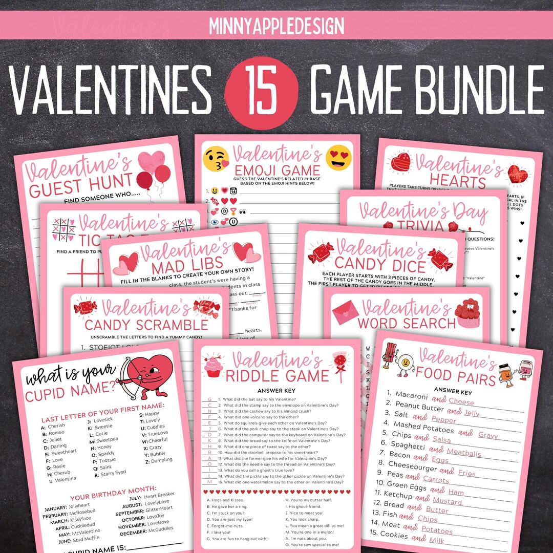 Valentines Day Printable Games Valentines Games Bundle Valentines Kid ...