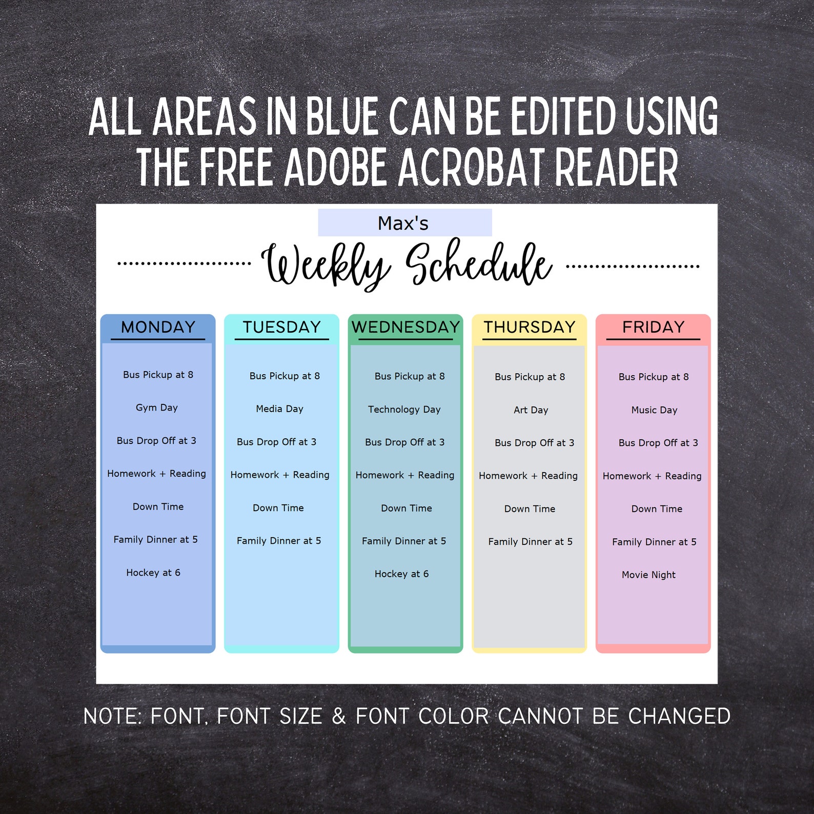 Printable Editable Weekly Schedule | Simple Kids School and Activity ...