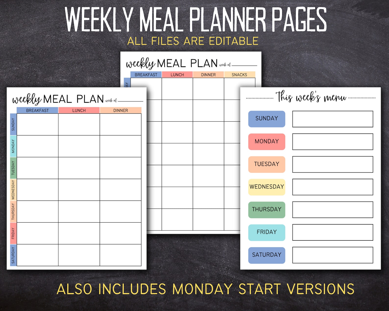 Printable Editable Weekly and Monthly Meal Plan Meal Planner - Etsy