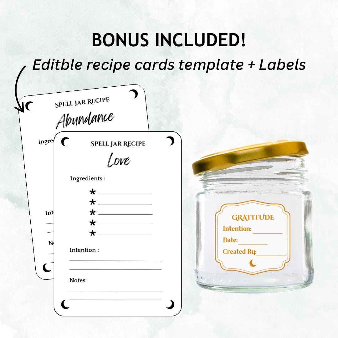 Spell Jar Kit PLR, How to Make a Spell Jar, Editable Recipe Cards ...