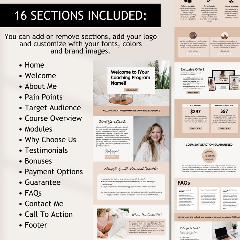 Canva Sales Page Template, Course Canva Website for Coaches, Neutral ...