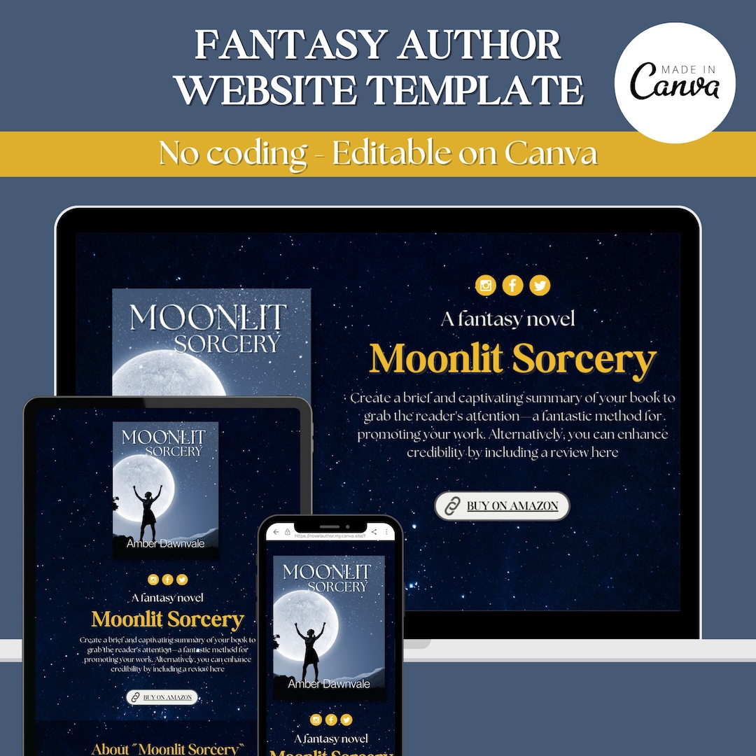 Fantasy Author Website Template, Canva Template for Fantasy Writers ...