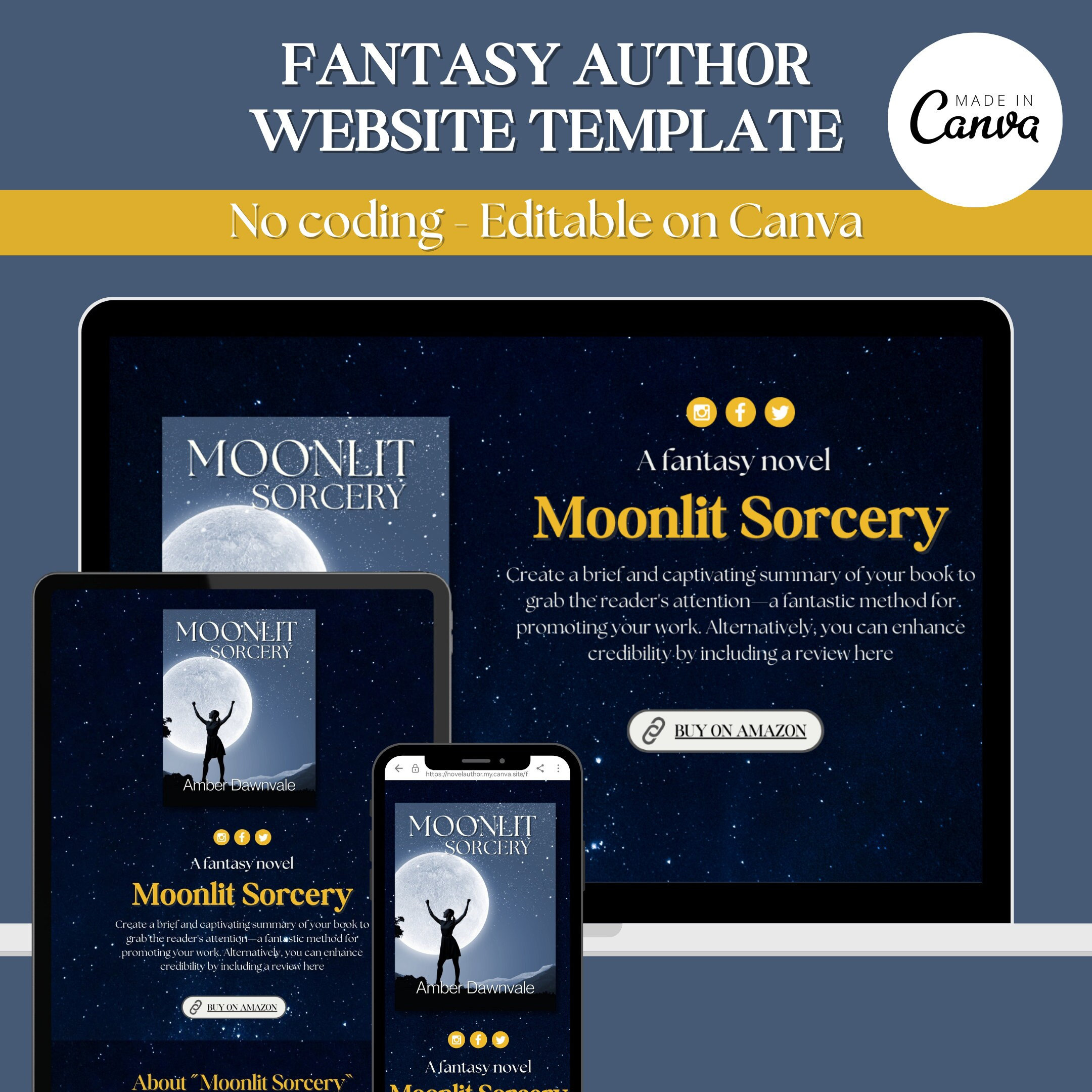 Fantasy Author Website Template, Canva Template for Fantasy Writers ...