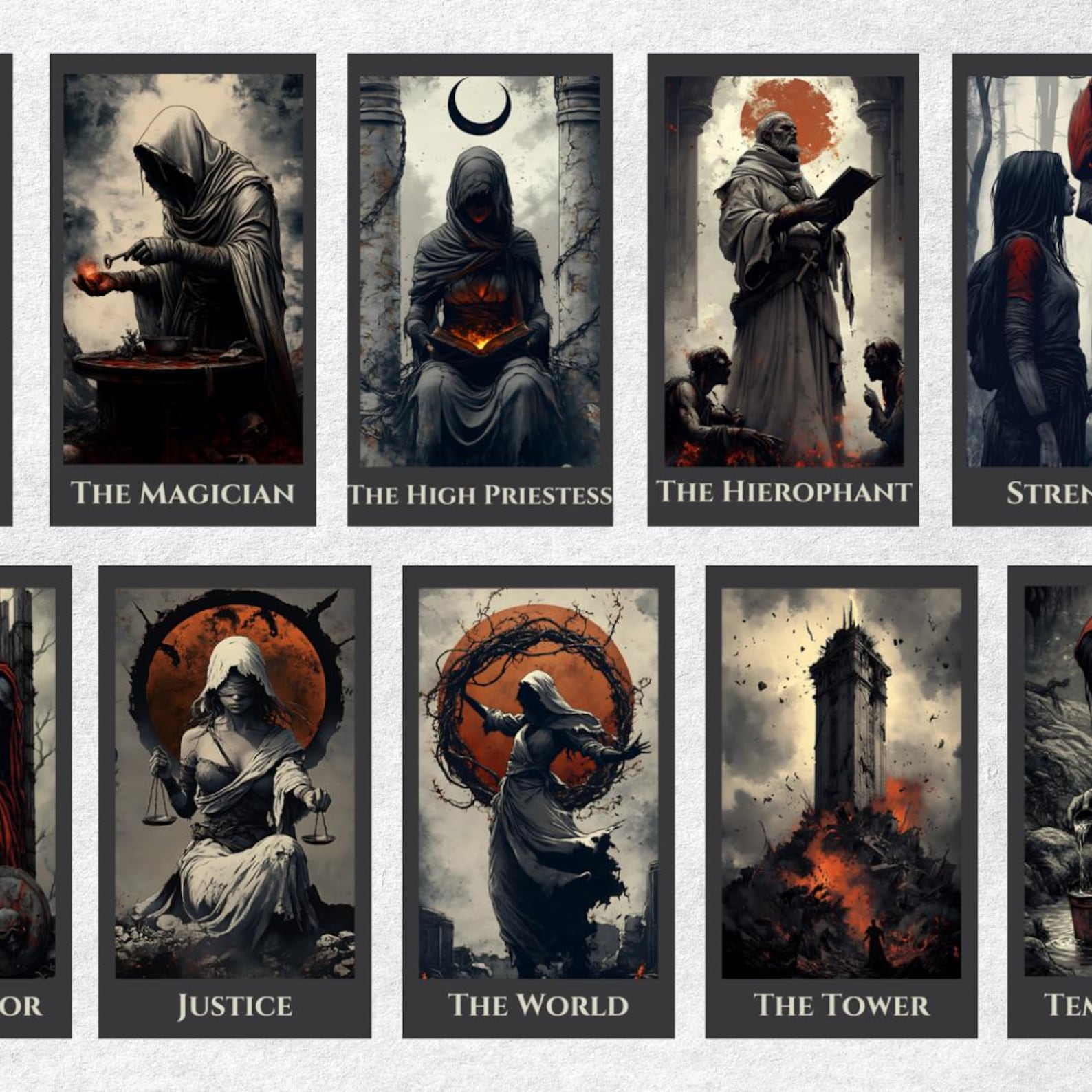 Printable Tarot Deck Post-apocalyptic Theme Gothic Linework Style Cards ...