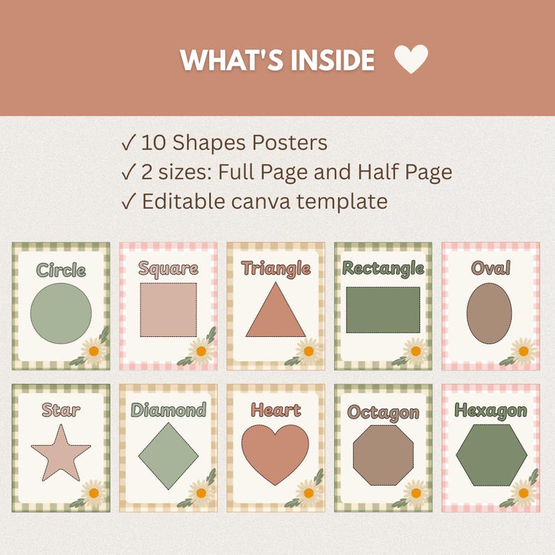 Shape Posters Cottagecore Classroom Decor, 2D Shapes Printable Wall Art ...
