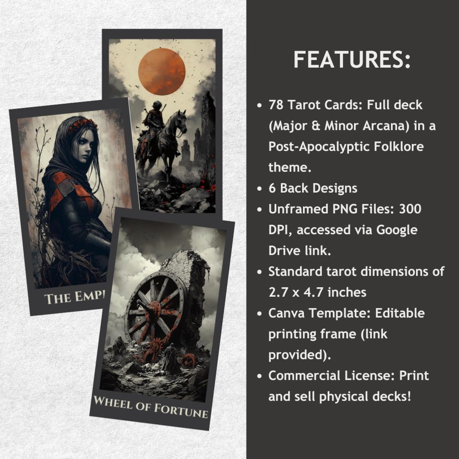 Printable Tarot Deck Post-apocalyptic Theme Gothic Linework Style Cards ...
