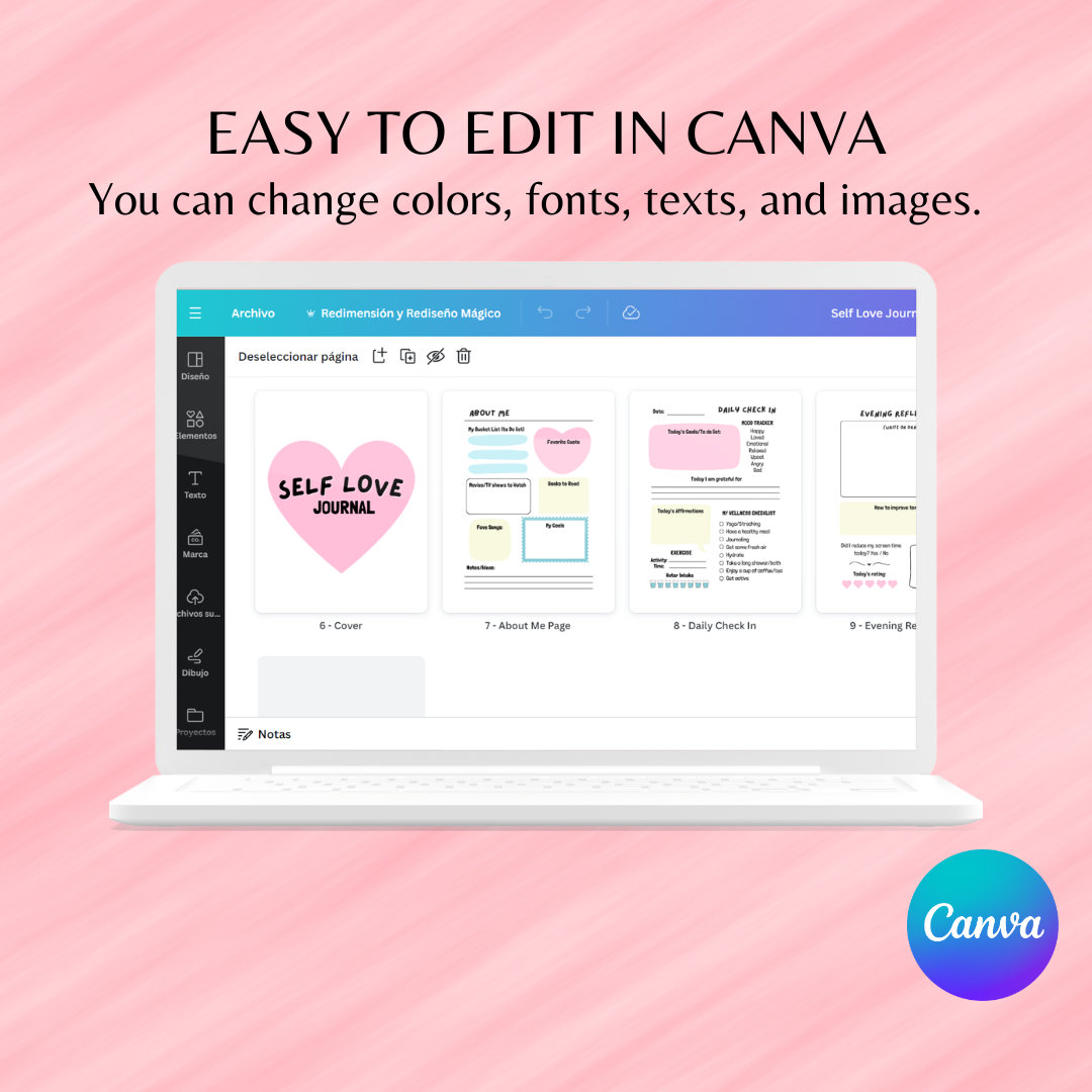 Self Care Journal, PLR Resell, Printable, Canva Editable Template ...