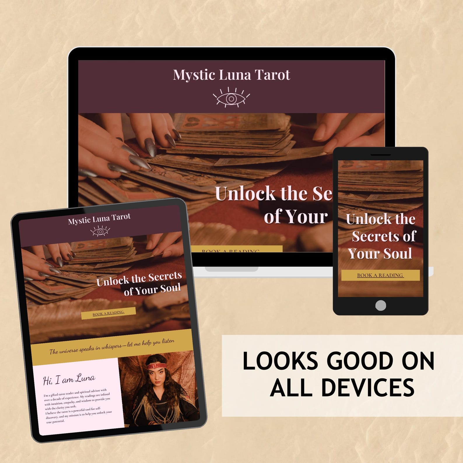 Tarot Reader Website Template Canva, Psychic Reading Website, Spiritual ...