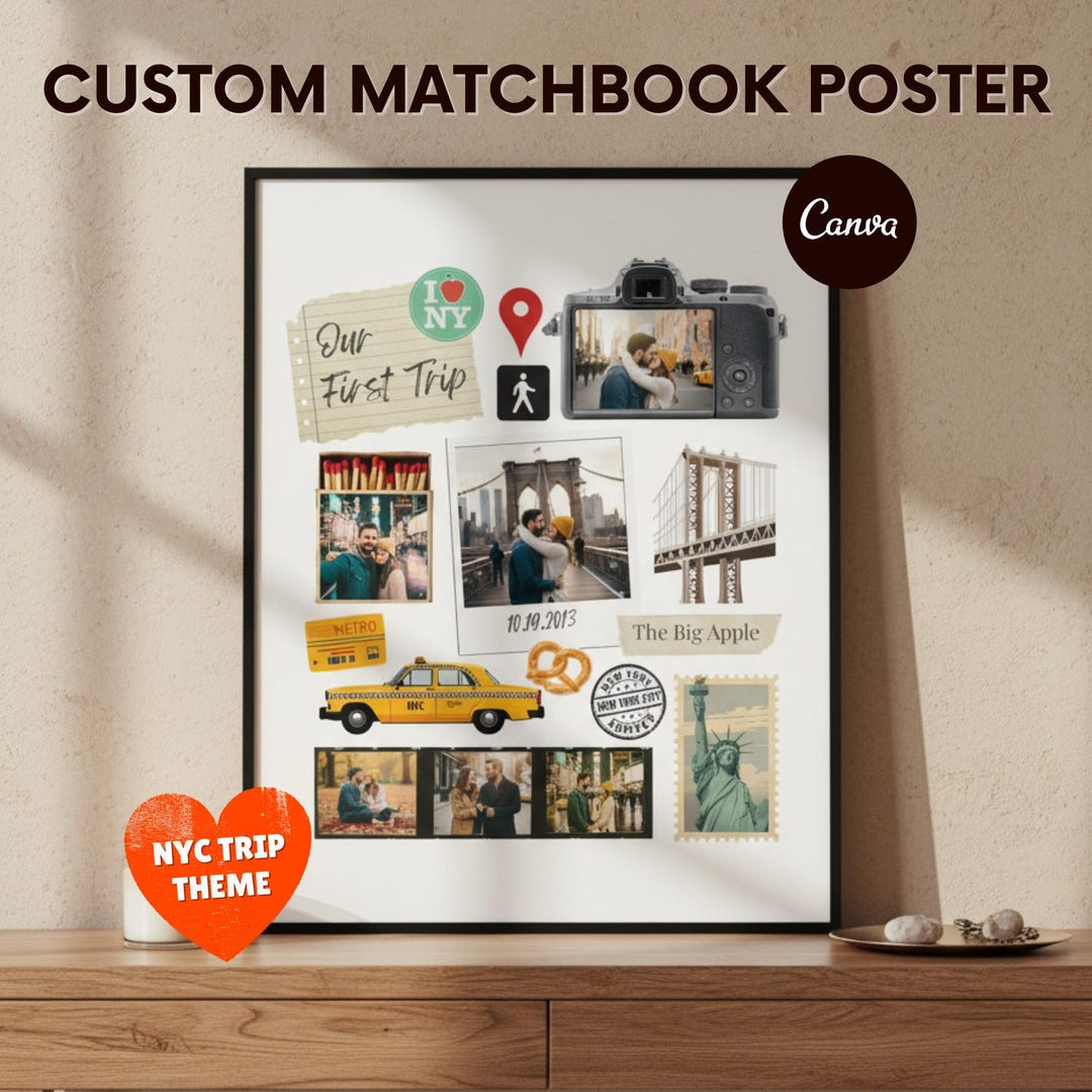 NYC Matchbook Poster Template, Custom Matchstick Box New York Trip Wall ...