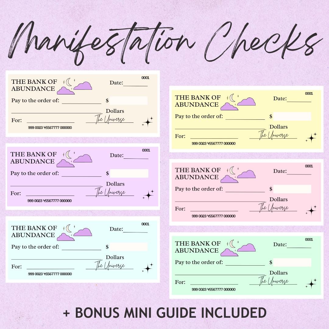 Printable Manifestation Checks for Vision Boards and Journaling, Law of ...
