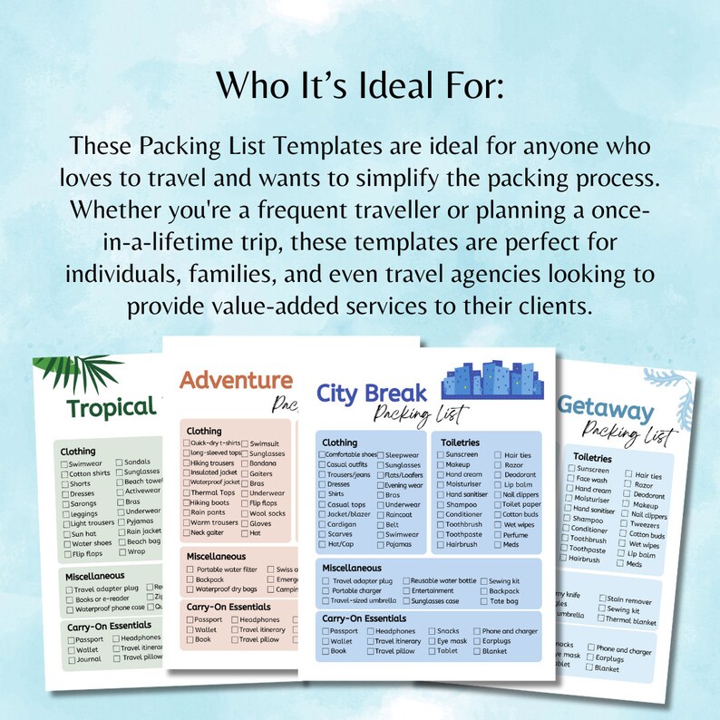 Packing List Template, Travel Agent Template, Vacation Packing List ...