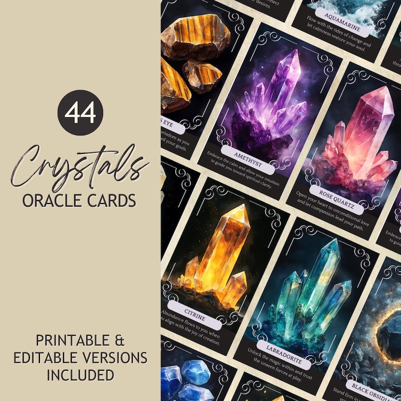 Crystal Oracle Cards Deck Editable Canva Template With Messages ...
