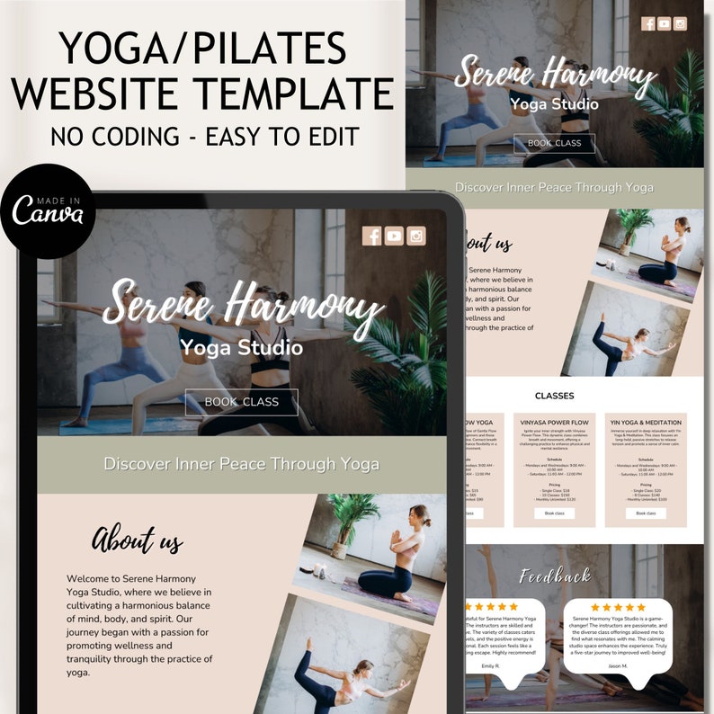Yoga Website Canva Template, Sales Page for Pilates Studio, Fitness ...