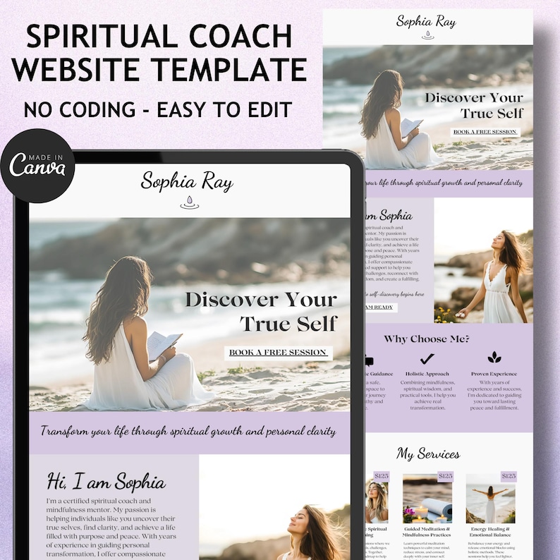 Spiritual Coach Canva Website Template Wellness Aesthetic Landing Page ...