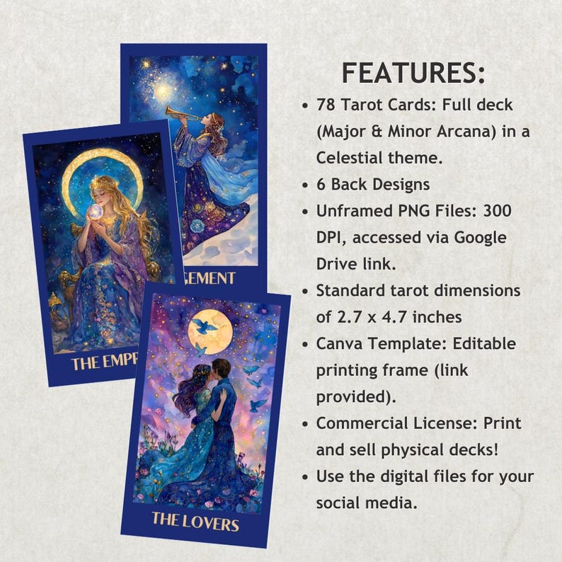 Printable Celestial Tarot Deck Watercolor Style Canva Template Cosmic ...