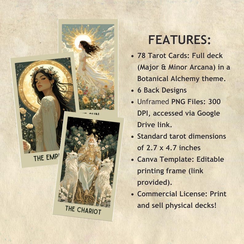 Printable Tarot Deck Botanical Alchemy Theme Art Nouveau Style Tarot ...