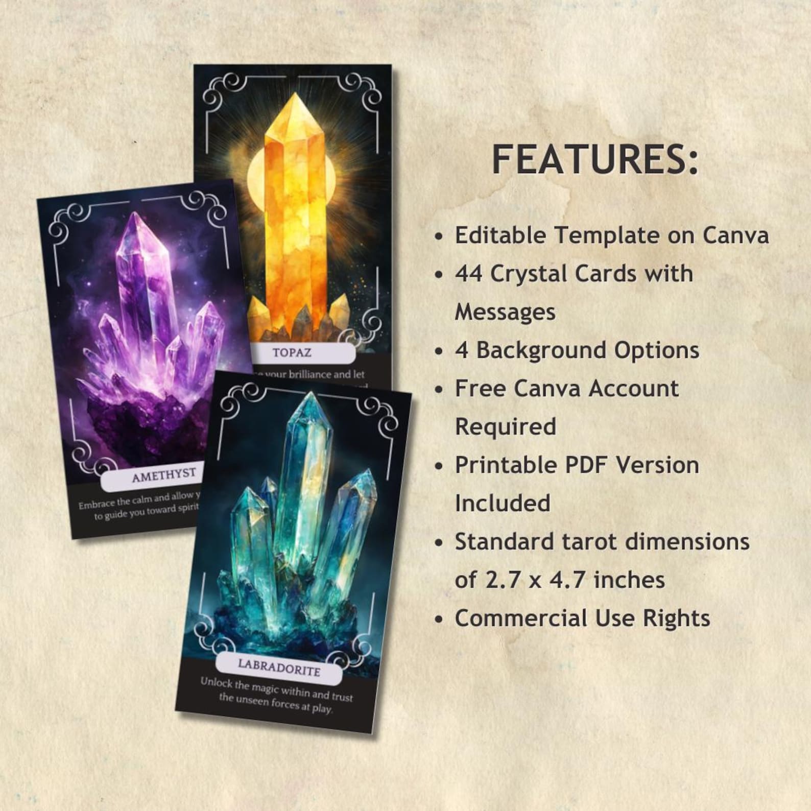 Crystal Oracle Cards Deck Editable Canva Template With Messages ...