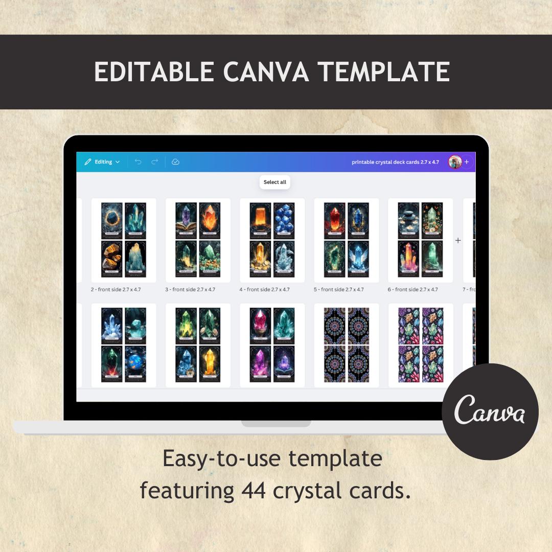 Crystal Oracle Cards Deck Editable Canva Template With Messages ...