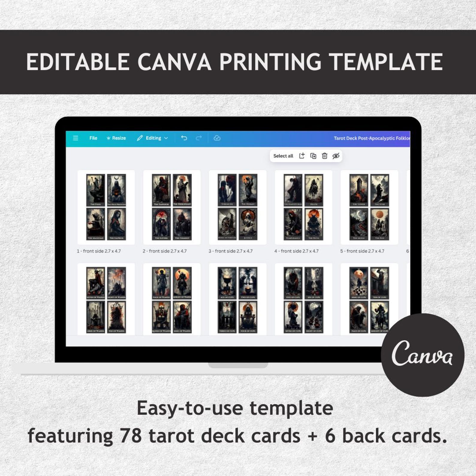 Printable Tarot Deck Post-apocalyptic Theme Gothic Linework Style Cards ...