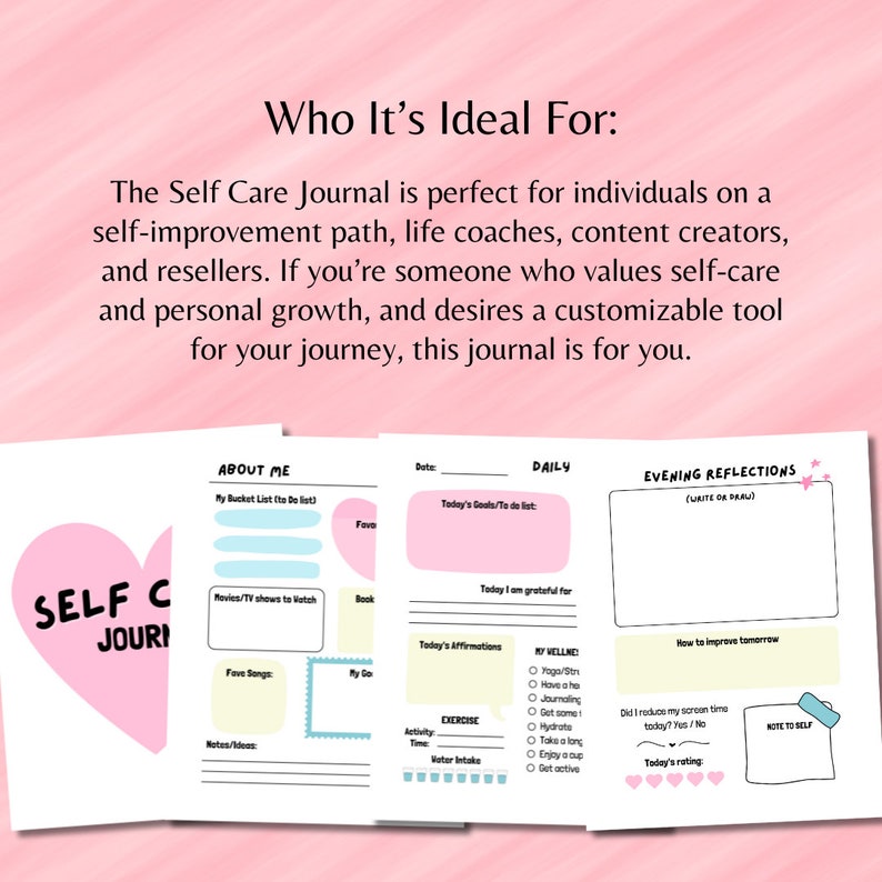 Self Care Journal, PLR Resell, Printable, Canva Editable Template ...