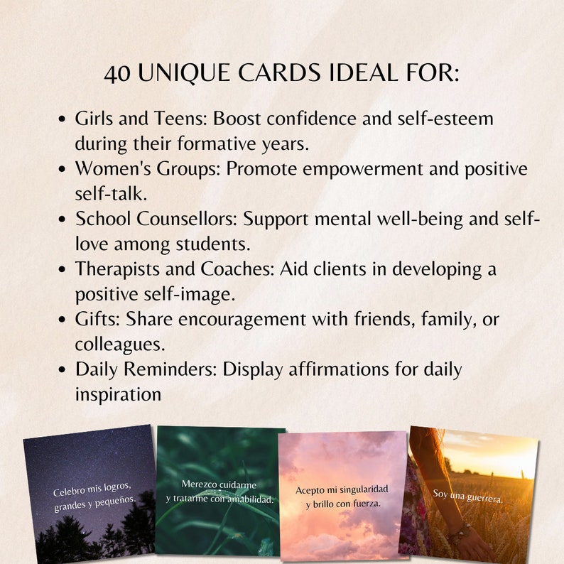 Spanish Affirmation Printable Cards for Women, Daily Self Care ...