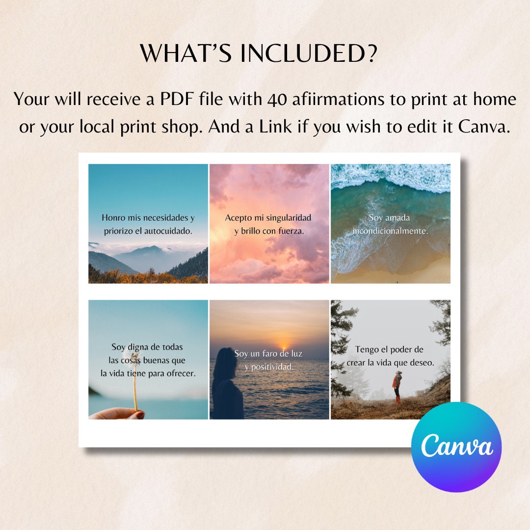 Spanish Affirmation Printable Cards for Women, Daily Self Care ...