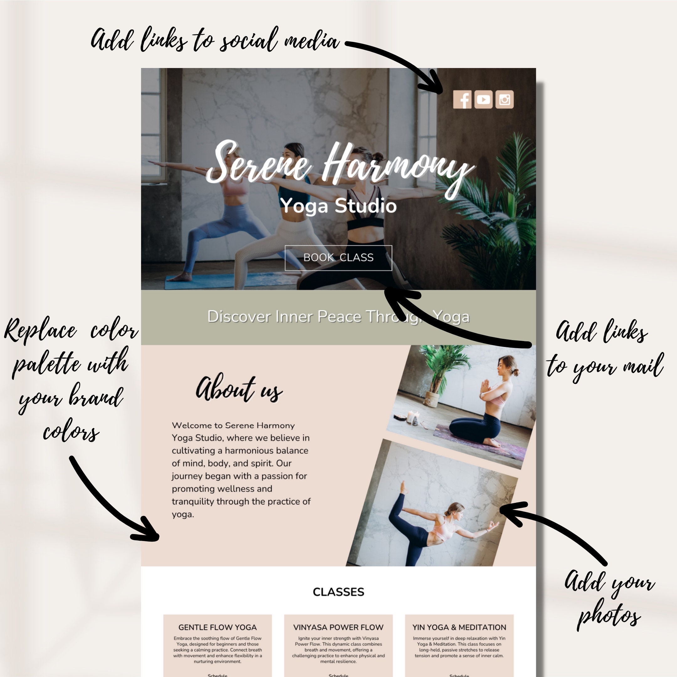 Yoga Website Canva Template, Sales Page for Pilates Studio, Fitness ...