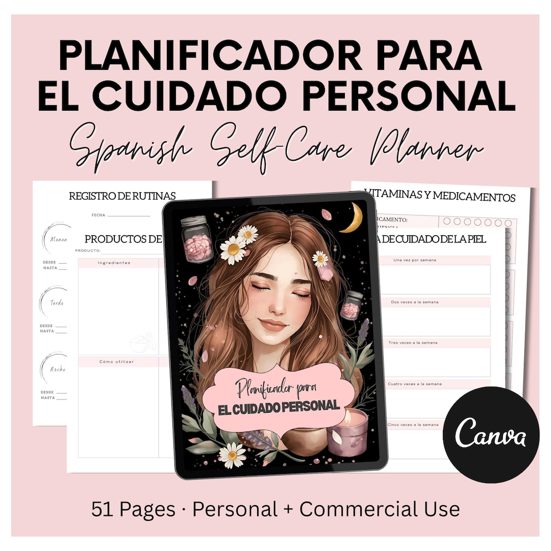 Spanish Self-care Planner, Canva Editable, Beauty Routine, Skin Care ...