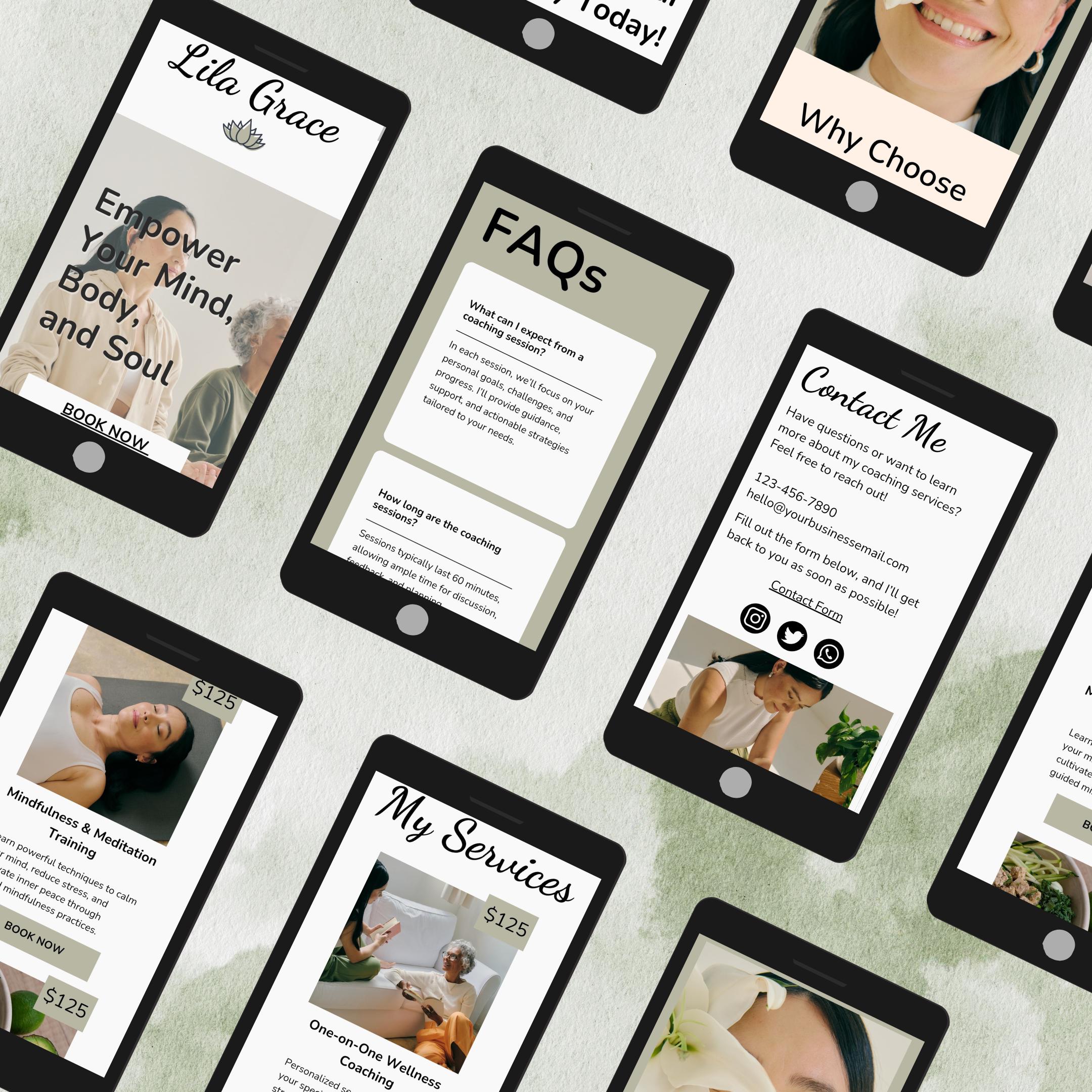 Wellness Coach Canva Website Template Editable Coaching Landing Page ...