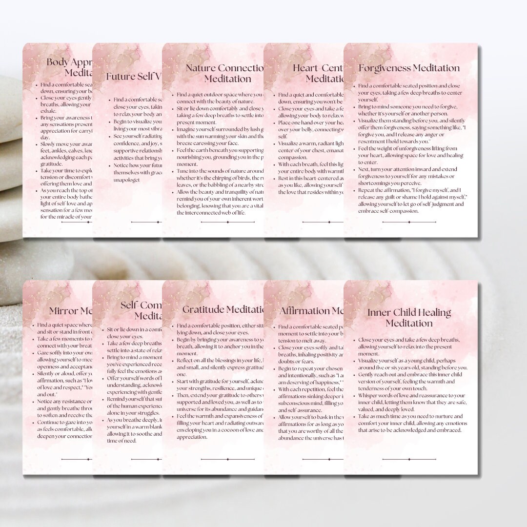 Guided Meditation Scripts for Self-love, Mindfulness Cards, Wellness ...