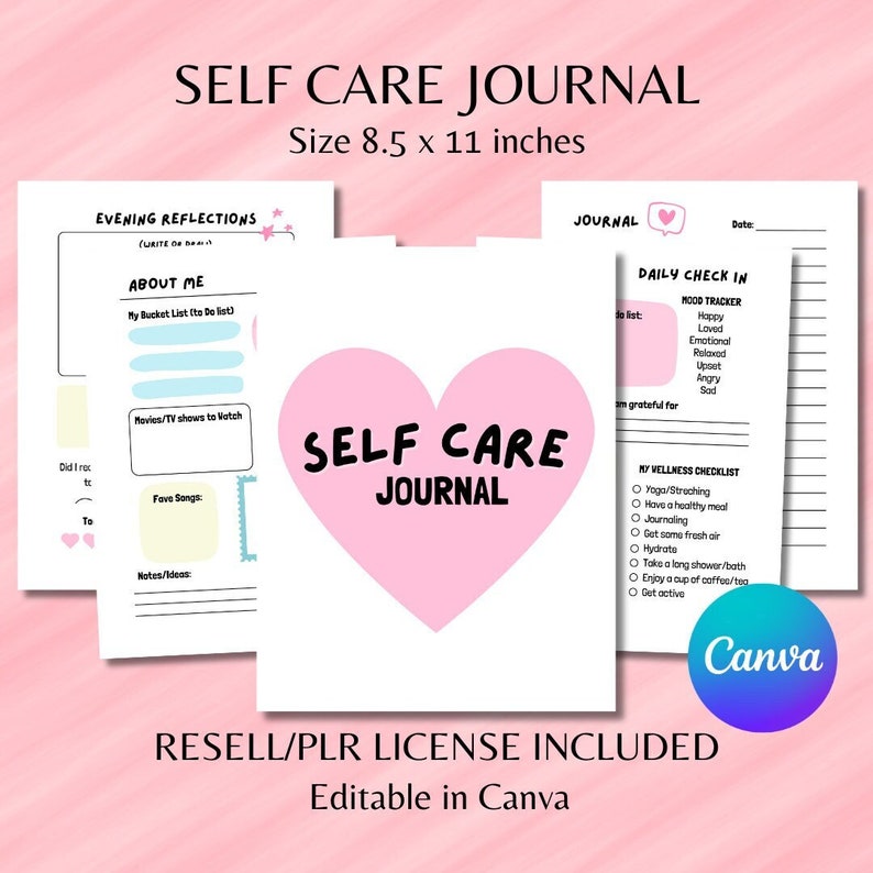Self Care Journal, PLR Resell, Printable, Canva Editable Template ...