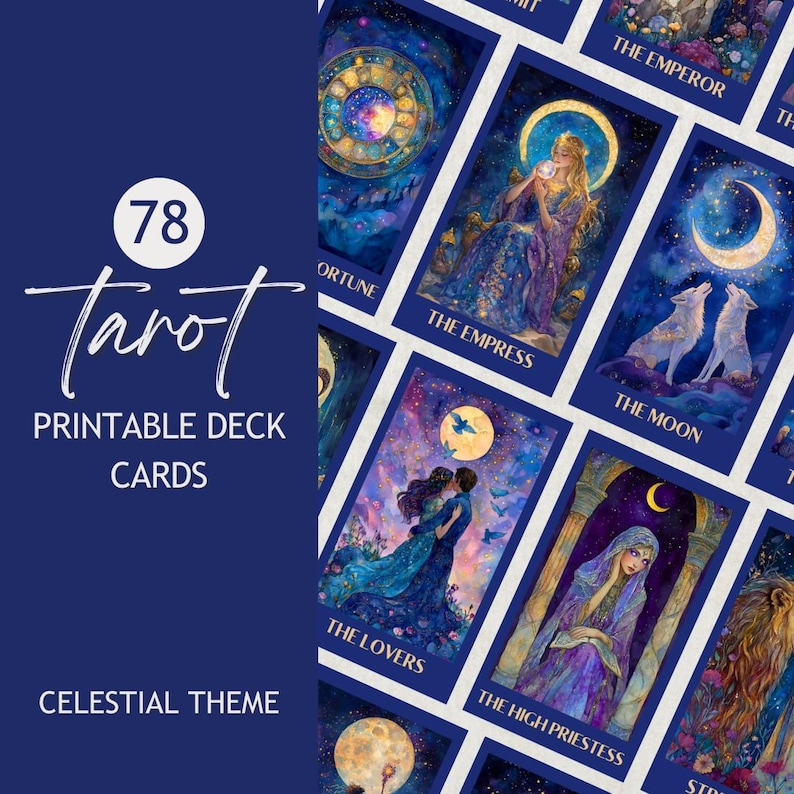 Printable Celestial Tarot Deck Watercolor Style Canva Template Cosmic ...