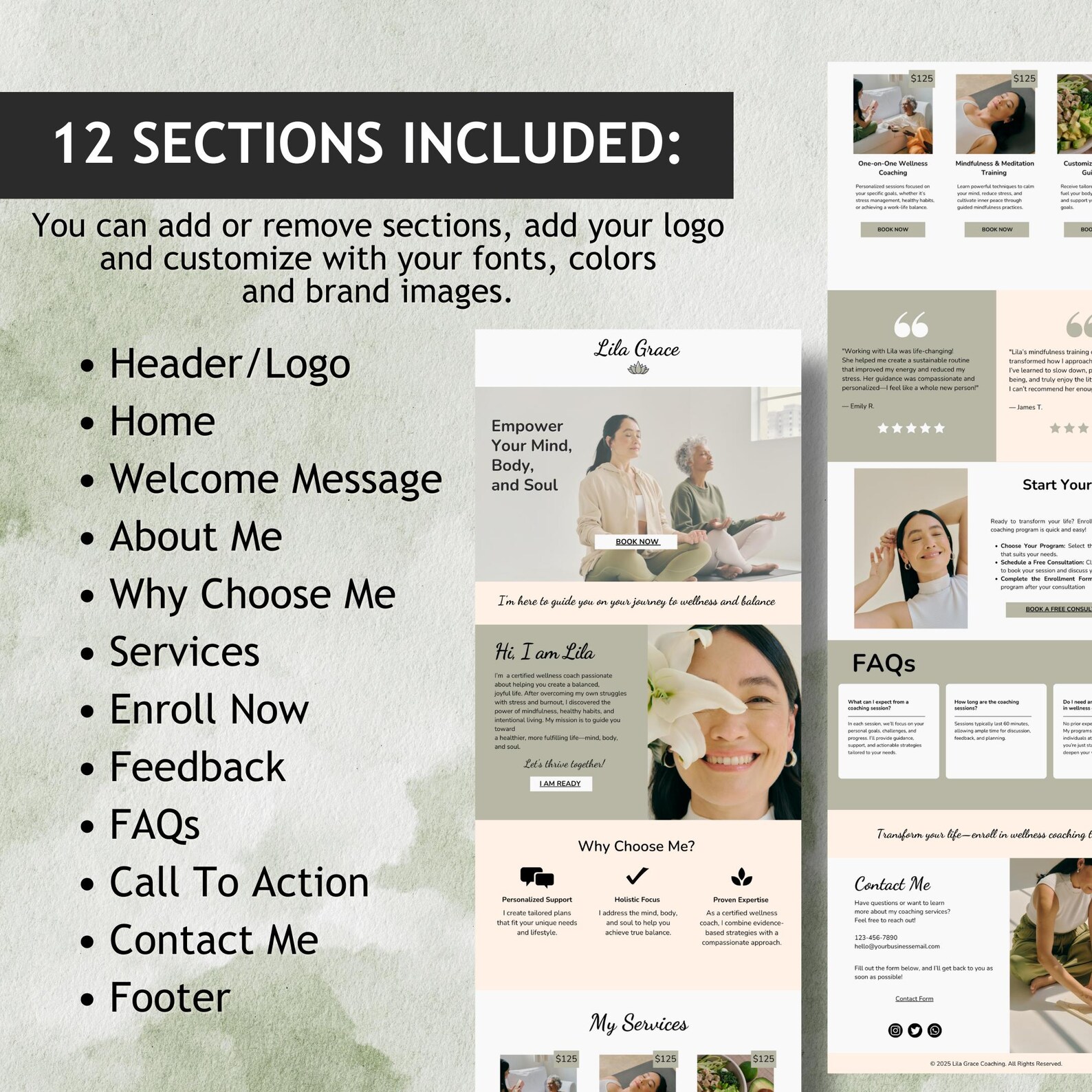 Wellness Coach Canva Website Template Editable Coaching Landing Page ...