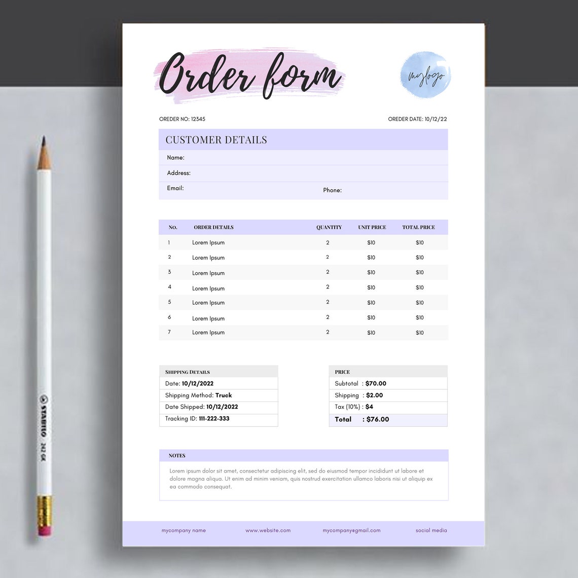 Order Form Editable Canva Template Etsy