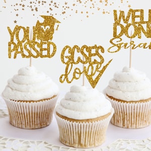 GCSE Well Done Glitter Cupcake Toppers - School Leavers Party ...