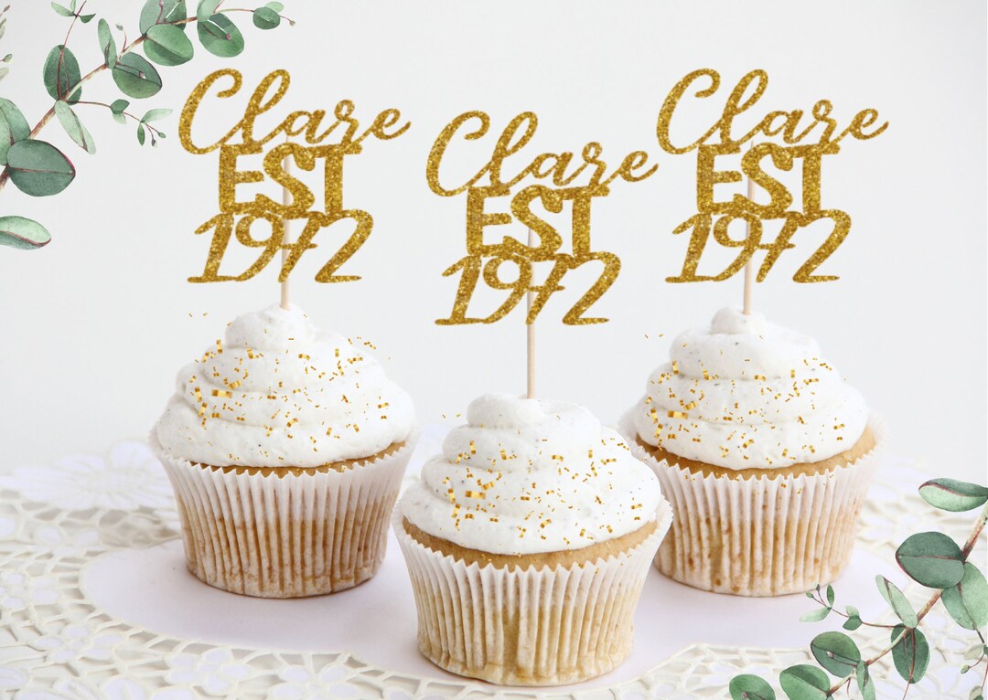 Est Name Age Birthday Cupcake Toppers/ Birthdate Baking Cake Party ...