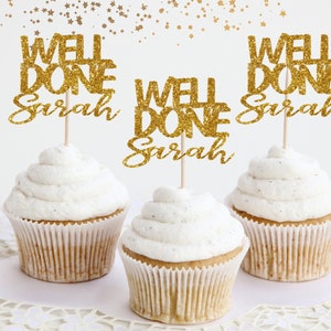 GCSE Well Done Glitter Cupcake Toppers - School Leavers Party ...