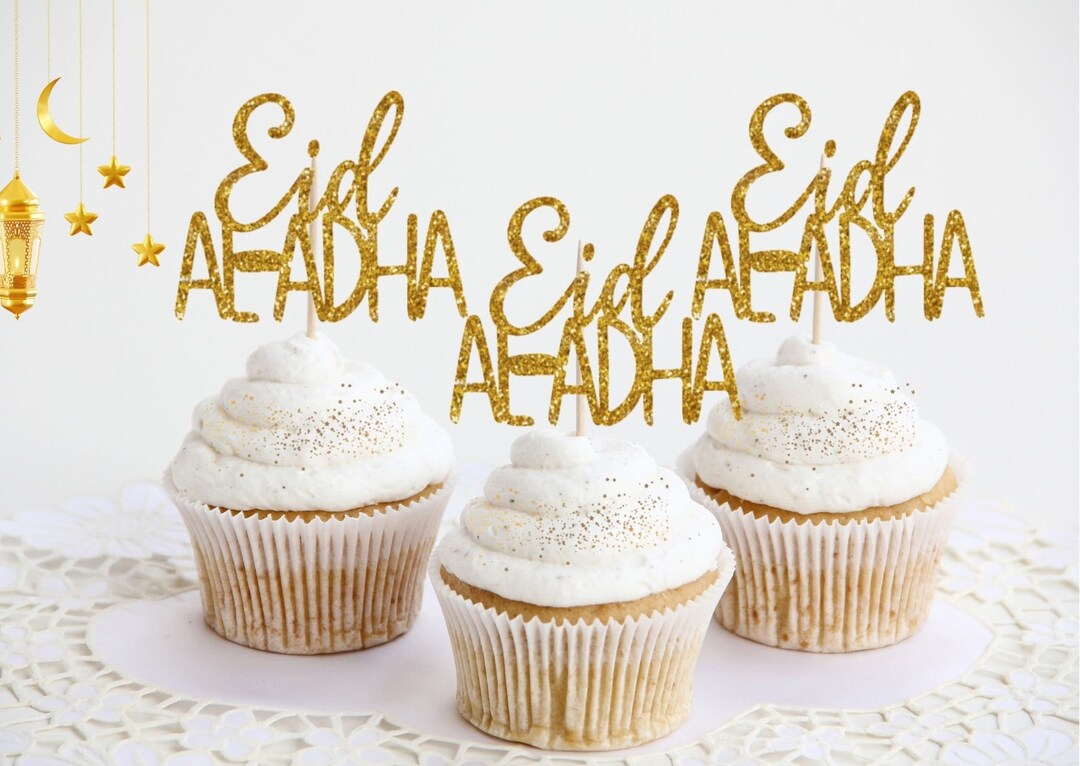 Eid al-adha Cupcake Toppers/ Eid Mubarak Cake Toppers/Glitter Cupcake ...