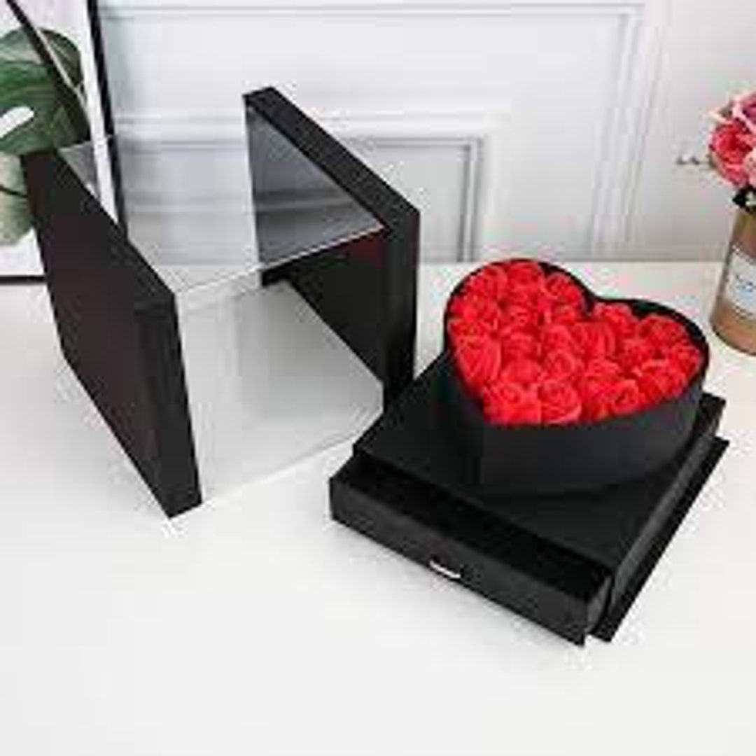 Square Heart Flower Box With Window and Drawer / Square Treat Box ...