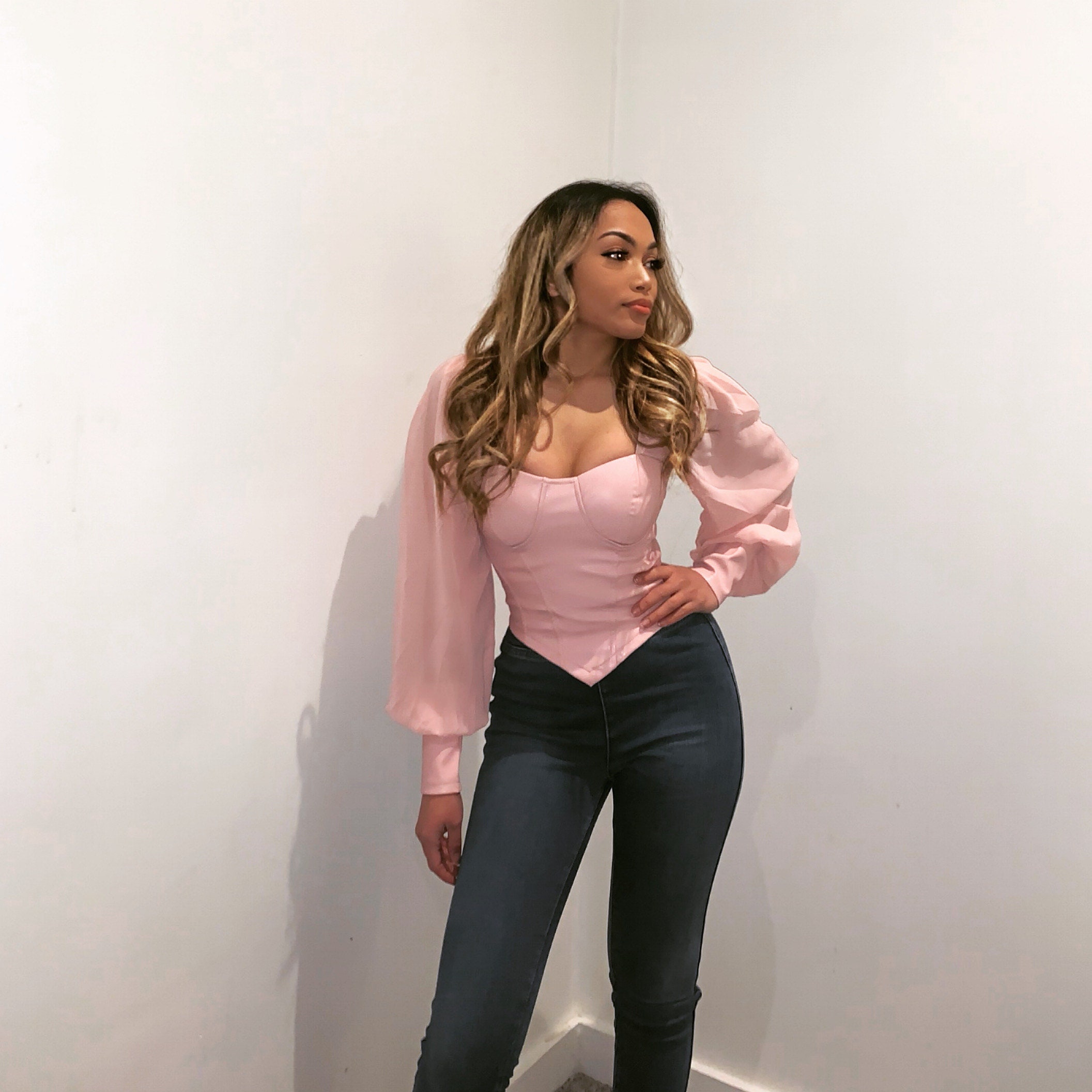 Philippa PU Corset Top With Sheer Sleeves - Etsy