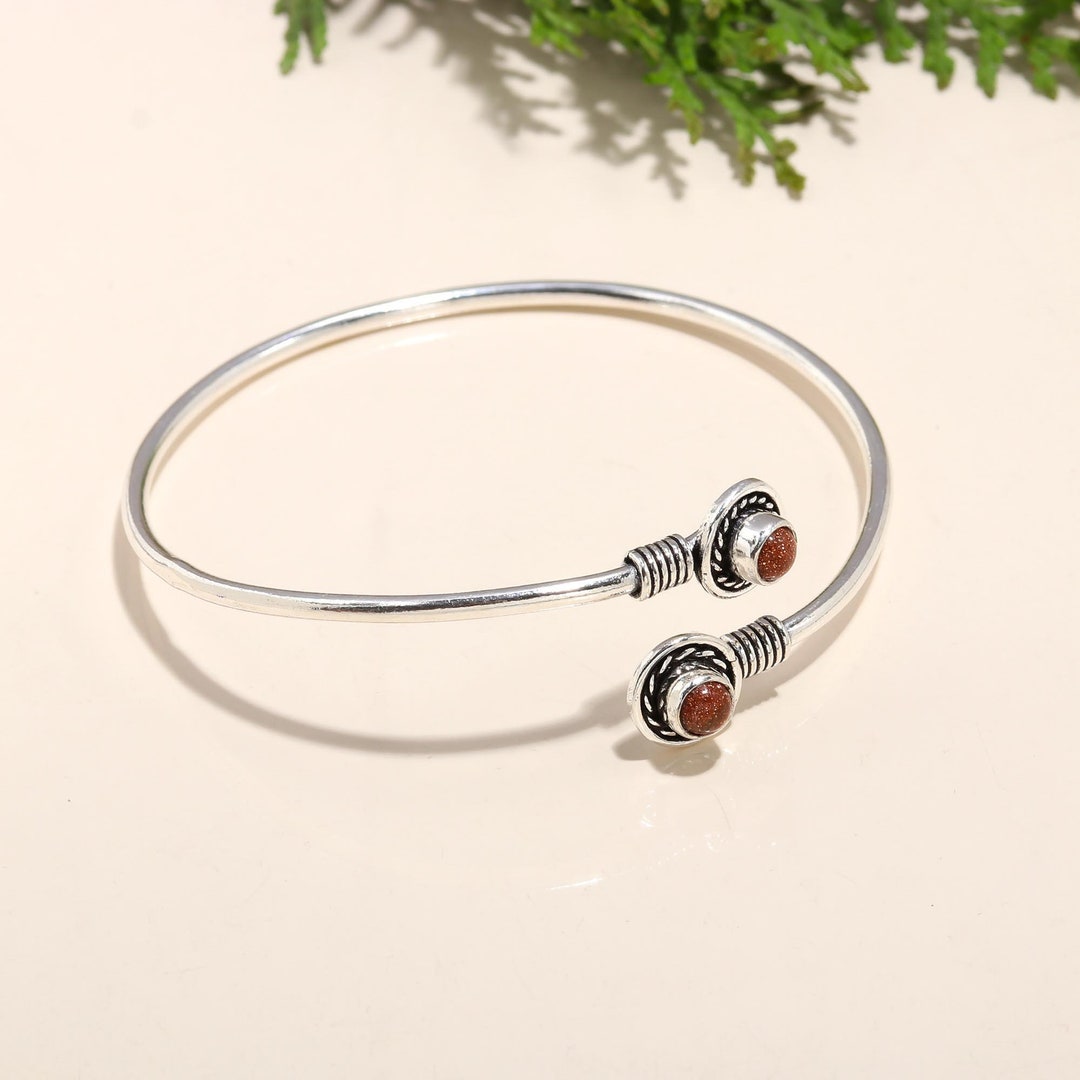 Sunstone Minimalist Cuff Bracelet Natural Stone Dainty Adjustable ...