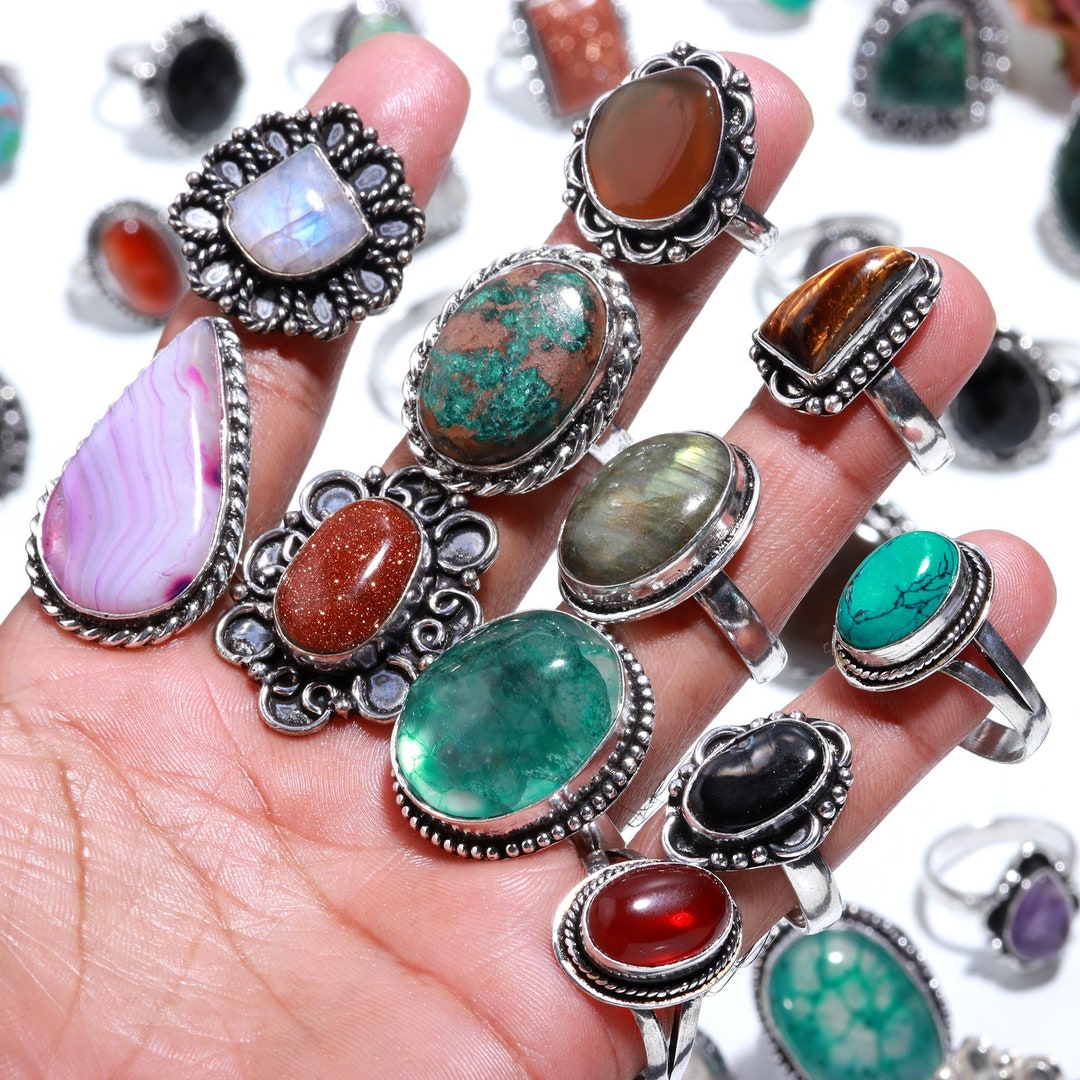 Assorted Gemstone Rings: 925 Sterling Silver Plated, Boho Jewelry - Etsy
