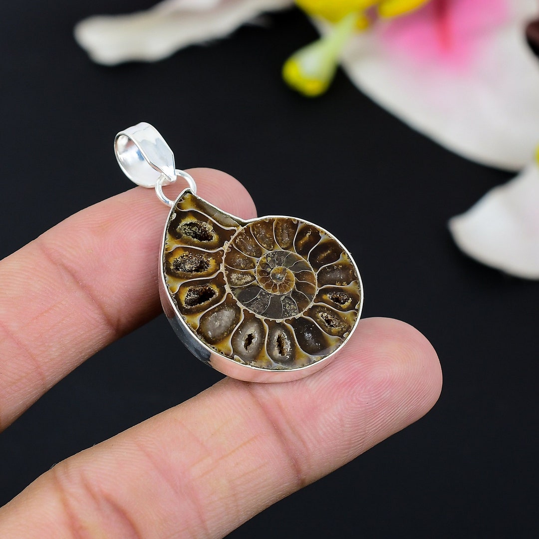 Ammonite Fossil Shell Necklace, Real Ammonite Pendant, Silver Plated ...