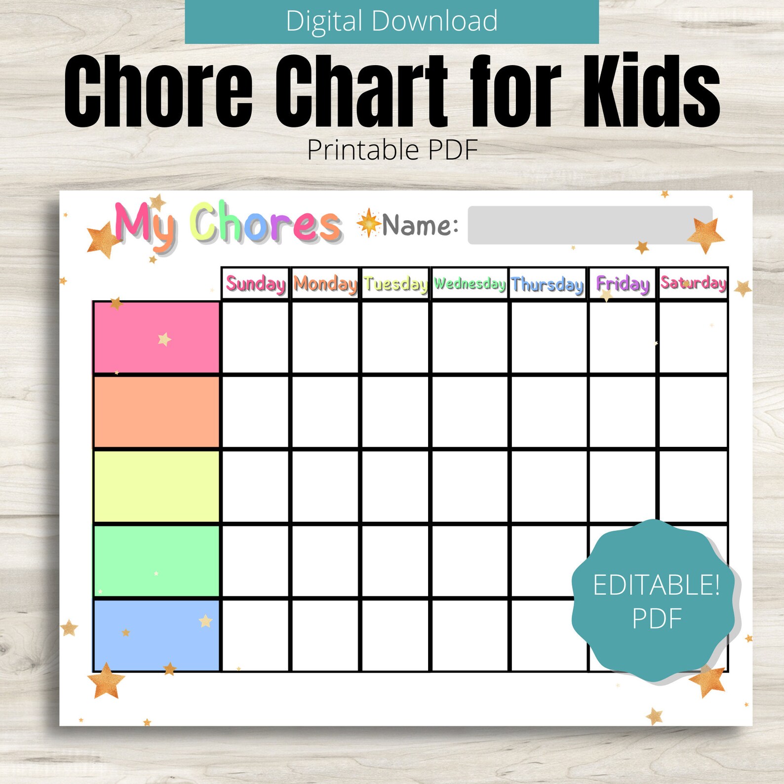 Printable Chore Chart for Kids Rainbow Chore Chart Weekly | Etsy
