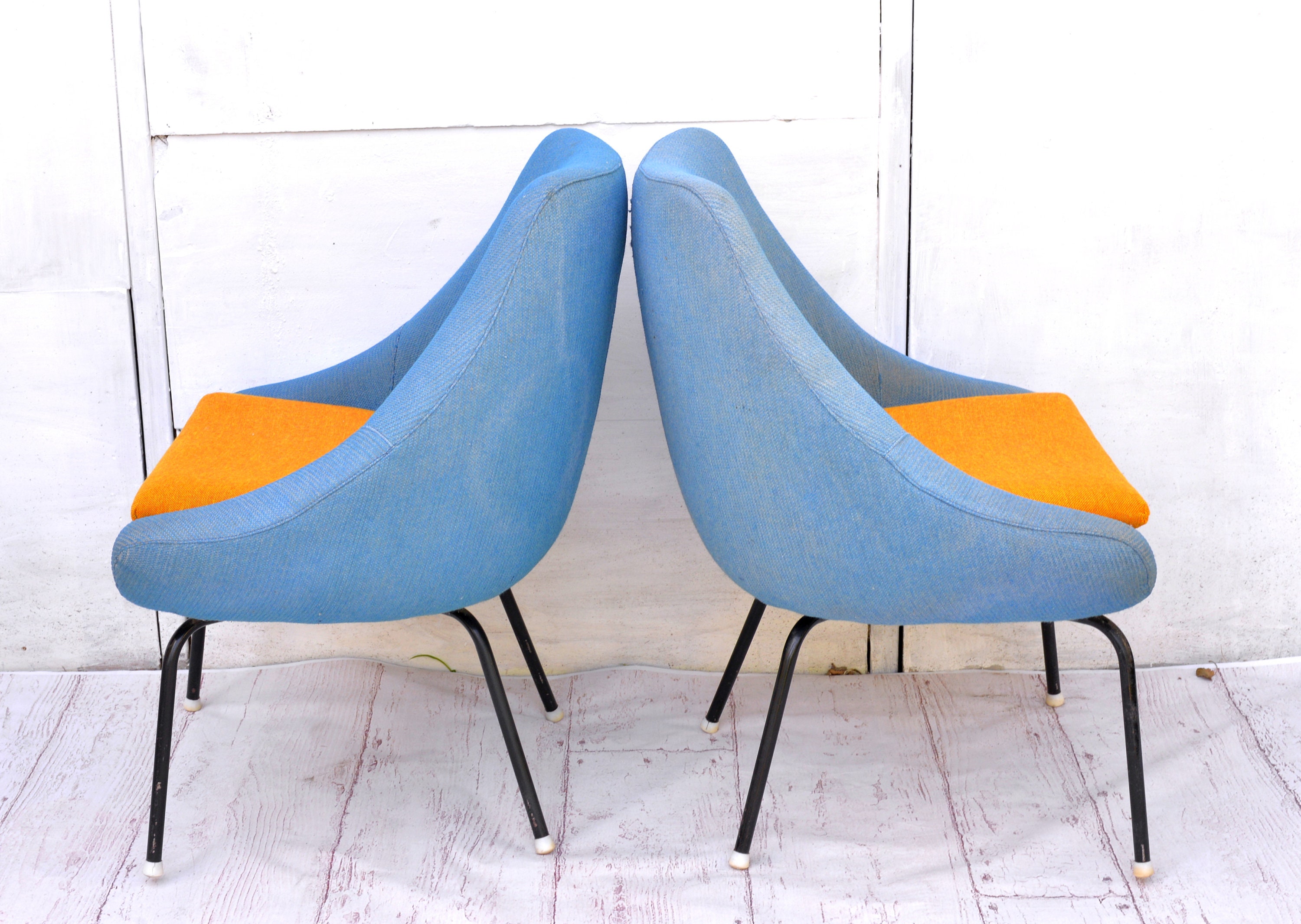 Mid Century Vintage Lounge Chairs Set of 2 Blue and - Etsy
