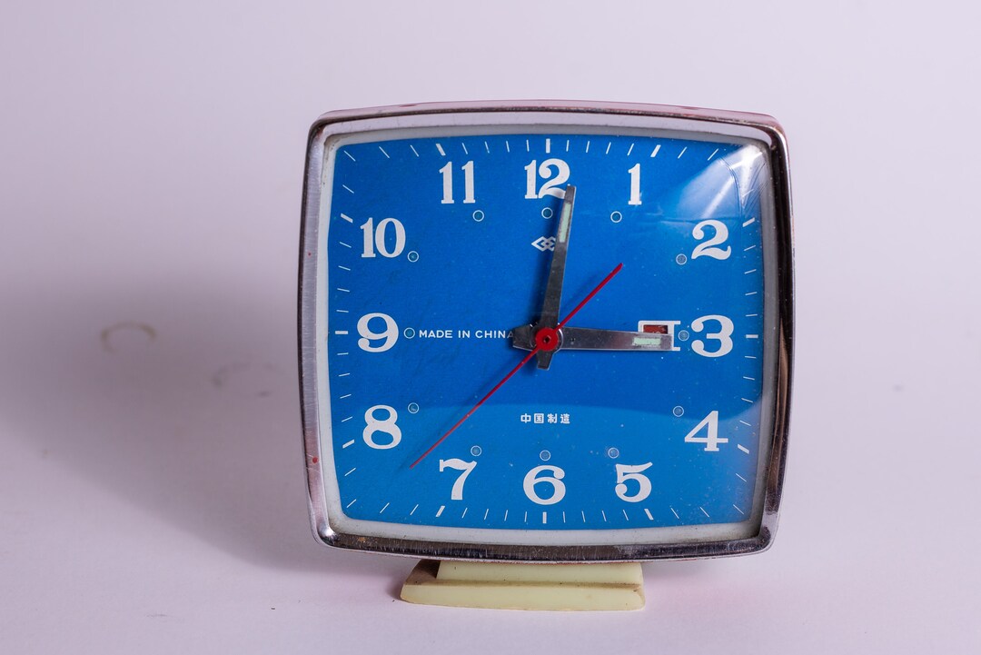 Vintage Chinese Alarm Clock - Blue and Red Color - 1970's - Table Clock ...