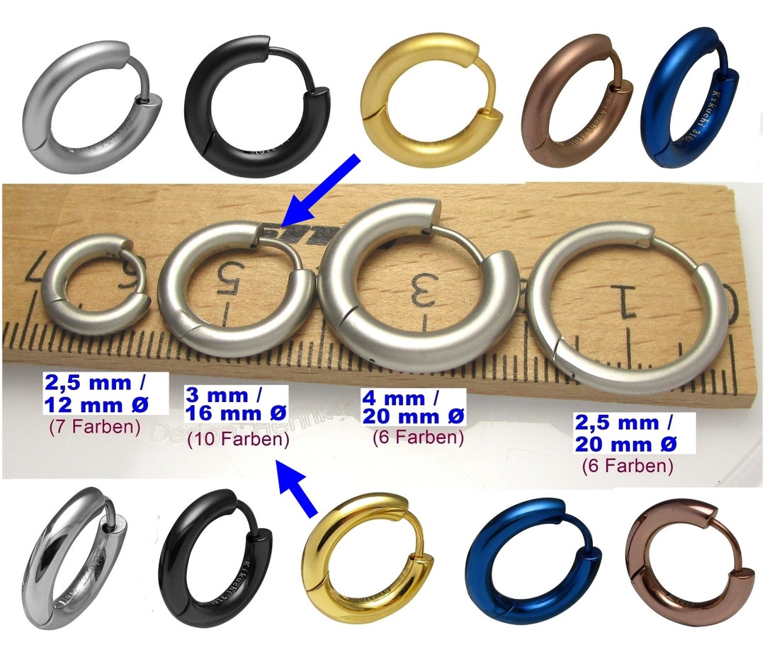 Ø 16 Mm / 3 Mm Earrings Titanium Clasp Hoop Earrings Tube Blue Shiny ...