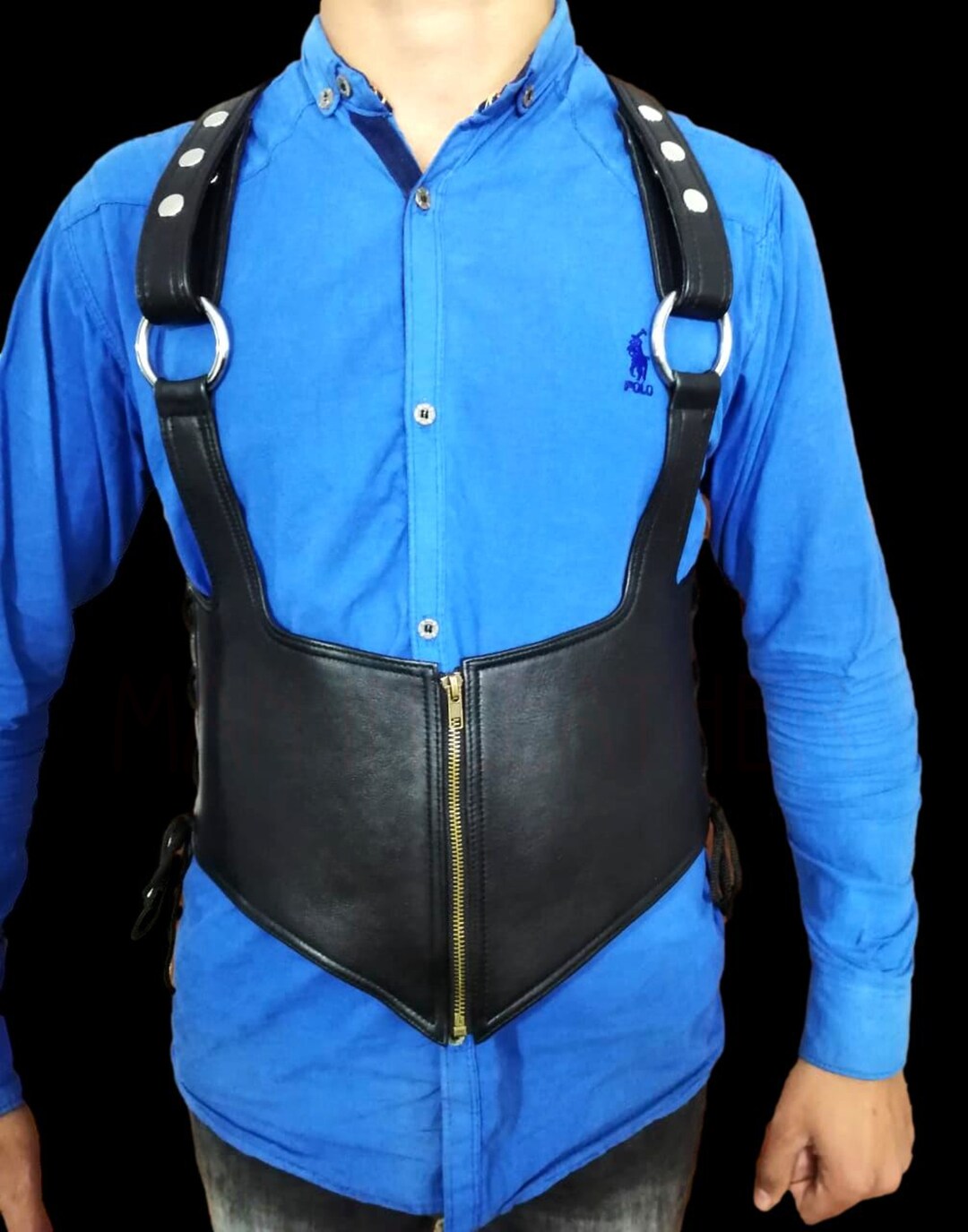 Men Leather Harness Vest Leather Bar West - Etsy